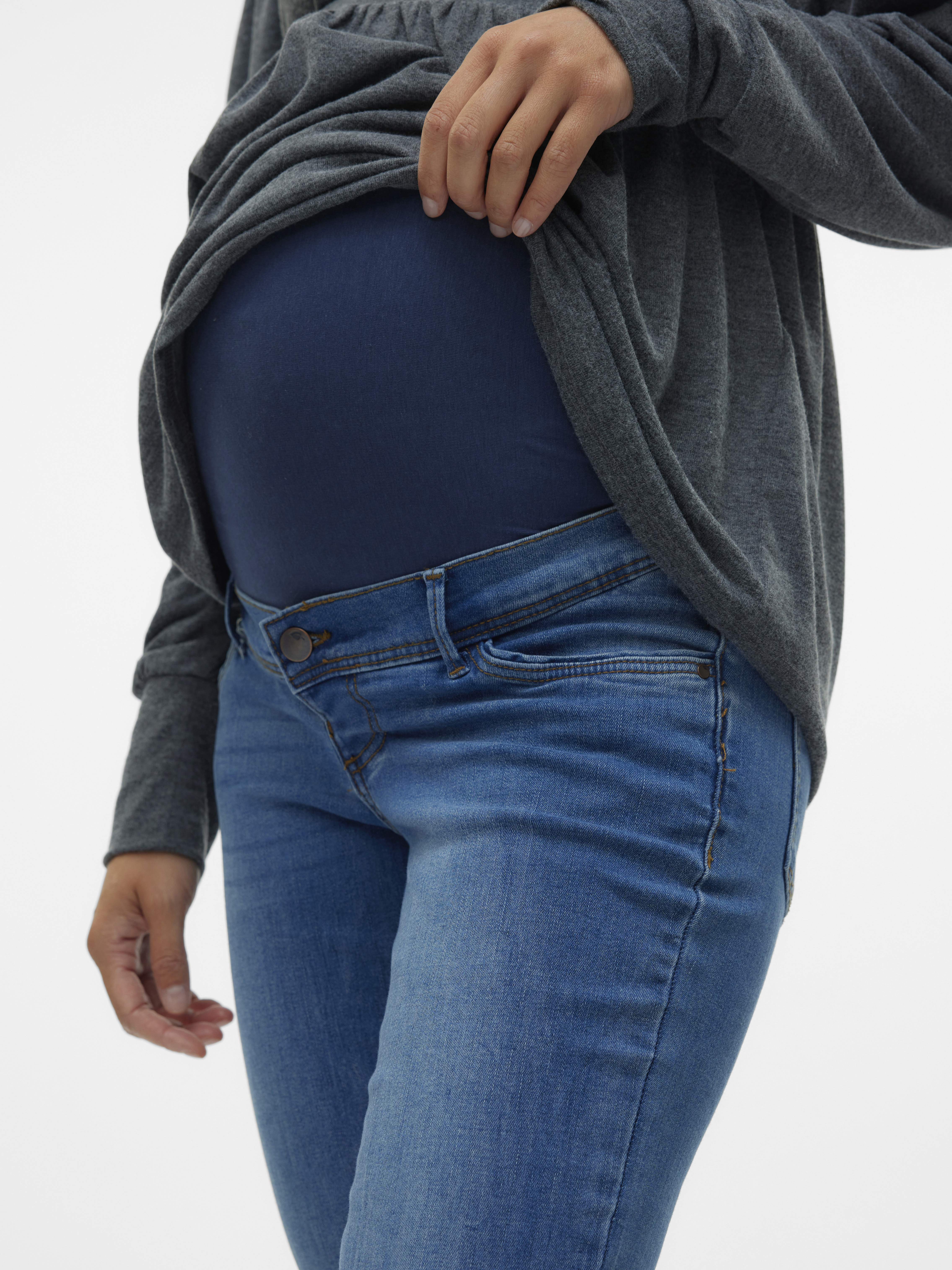 Mamalicious Mila Slim Graviditetsjeans, Medium Blue Denim, XL