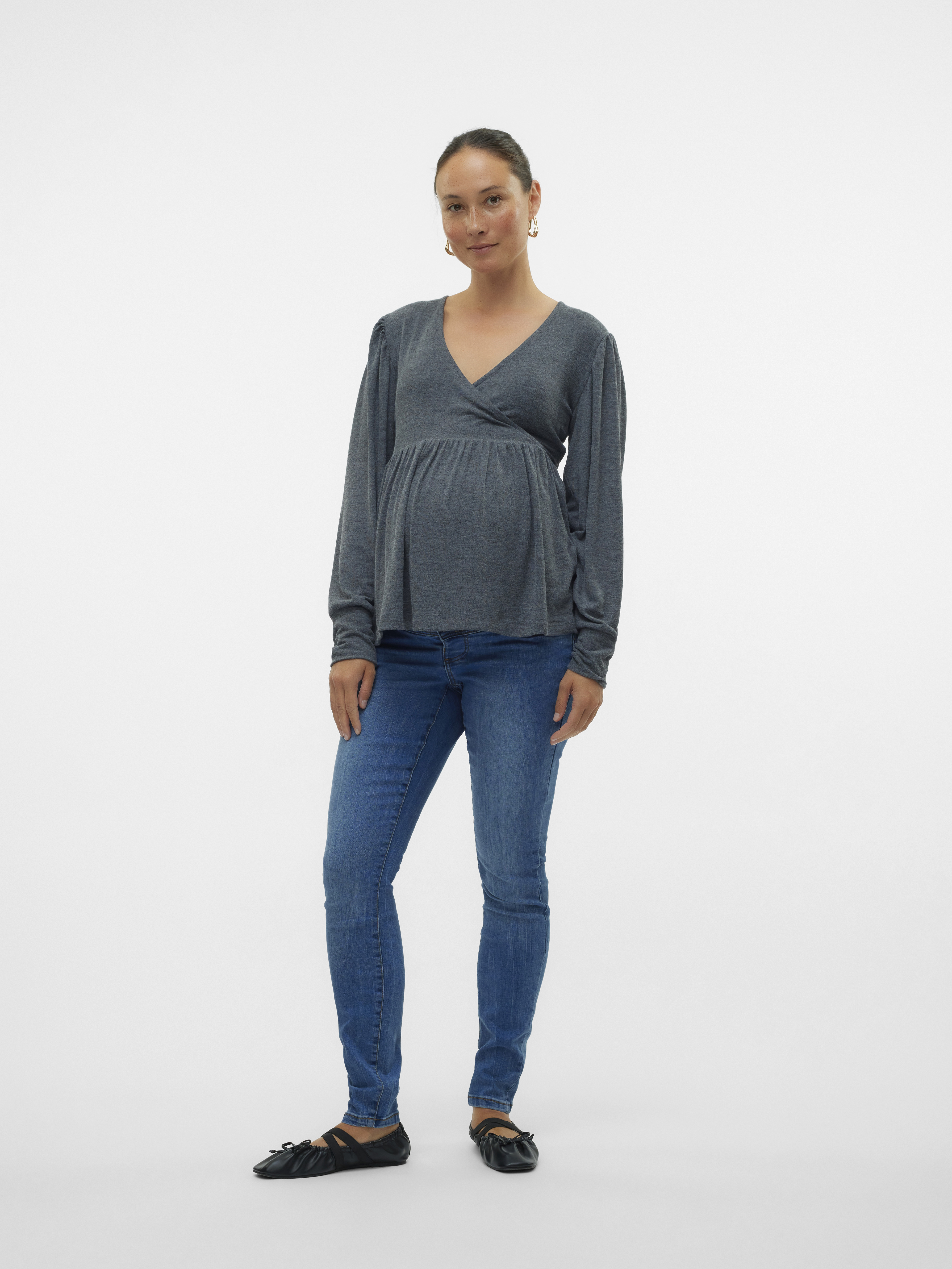 Mamalicious Mila Slim Graviditetsjeans, Medium Blue Denim, M