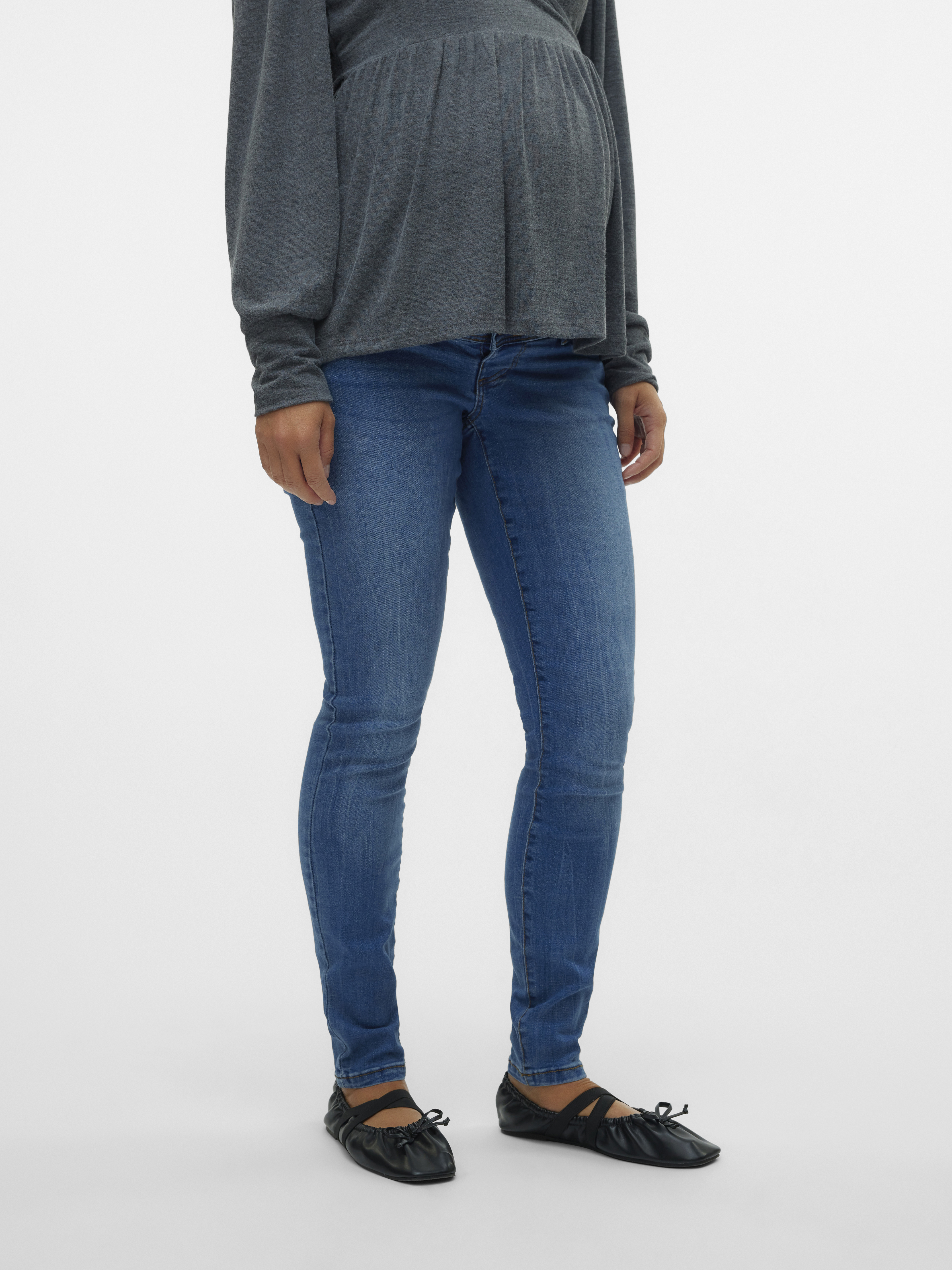 Mamalicious Mila Slim Graviditetsjeans, Medium Blue Denim, XL