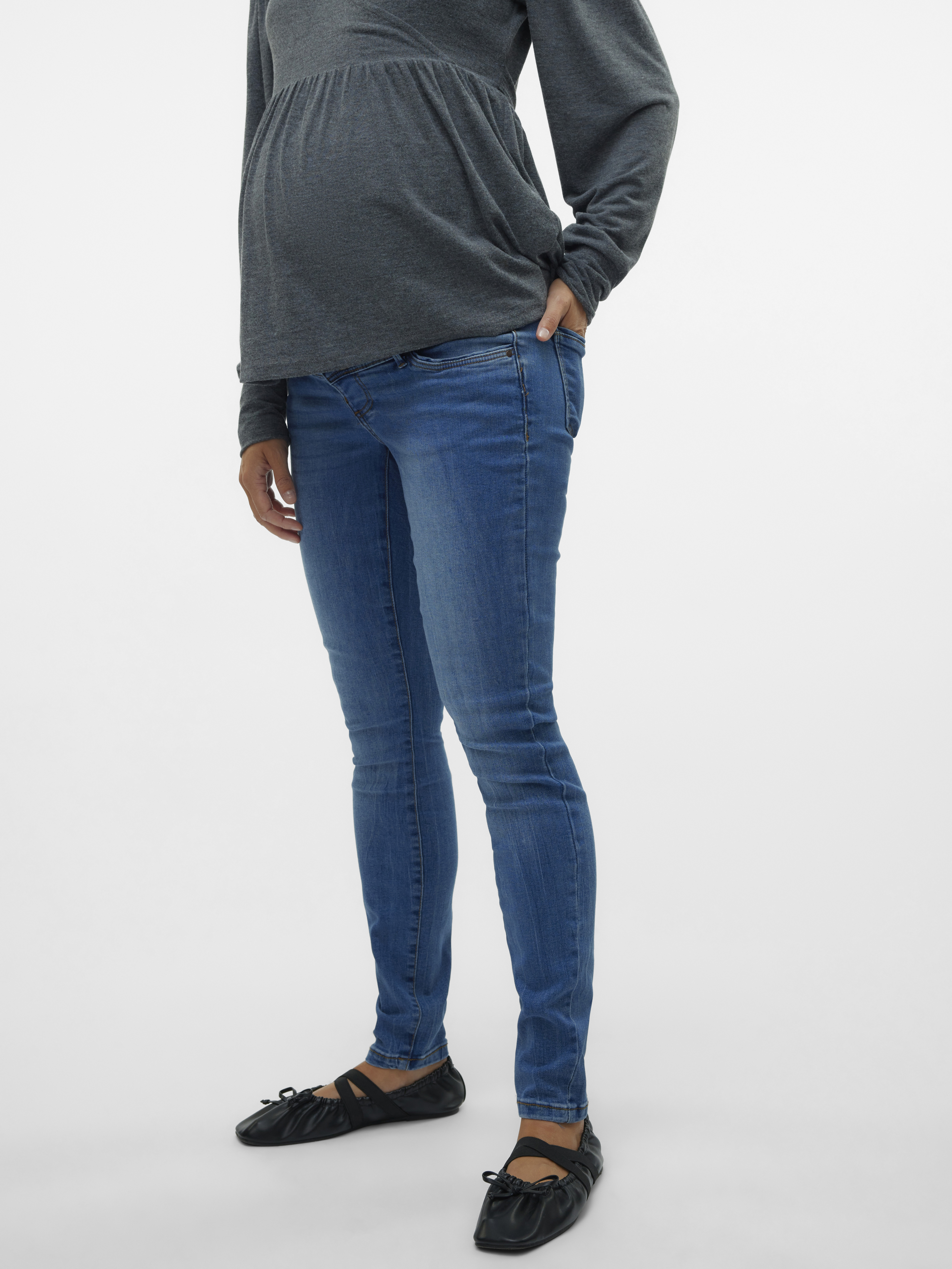 Mamalicious Mila Slim Graviditetsjeans, Medium Blue Denim, S